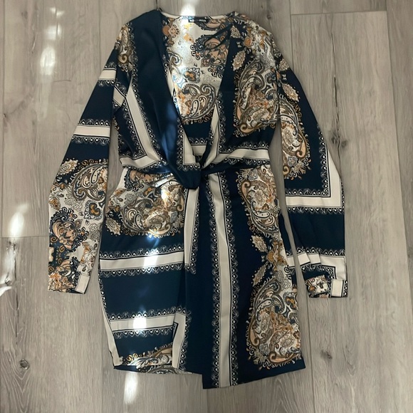 Fashion Nova | Dresses | Versace Inspired Dress Navy Blue Middle Slit ...